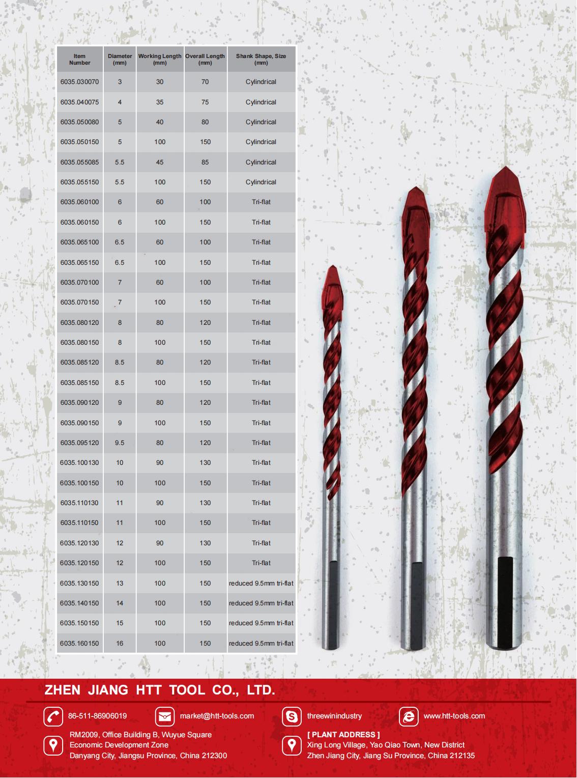 TCT Robust Universal/Porcelain Drill Bit w/Tri-flat shank - Zhen Jiang ...